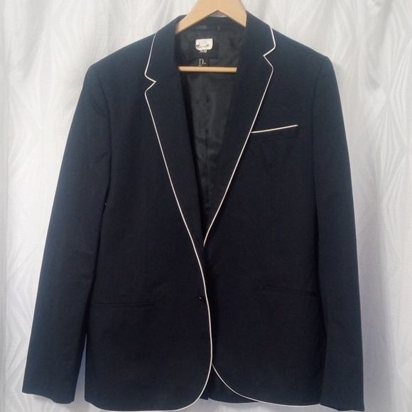 H&M | Suits & Blazers | Hm Mens Black Blazer With White Piping Silk ...